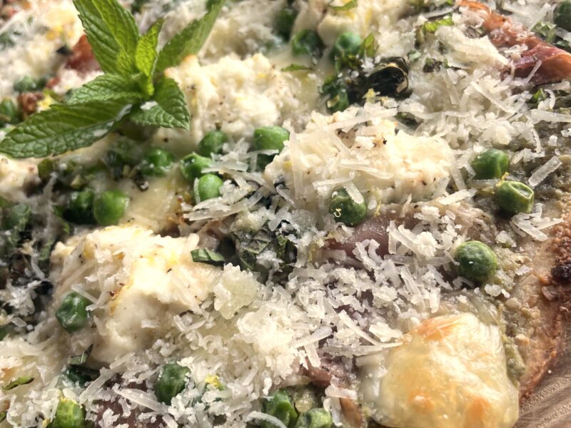 Spring Pea, Prosciutto and Ricotta Pizza - Simply Ghee