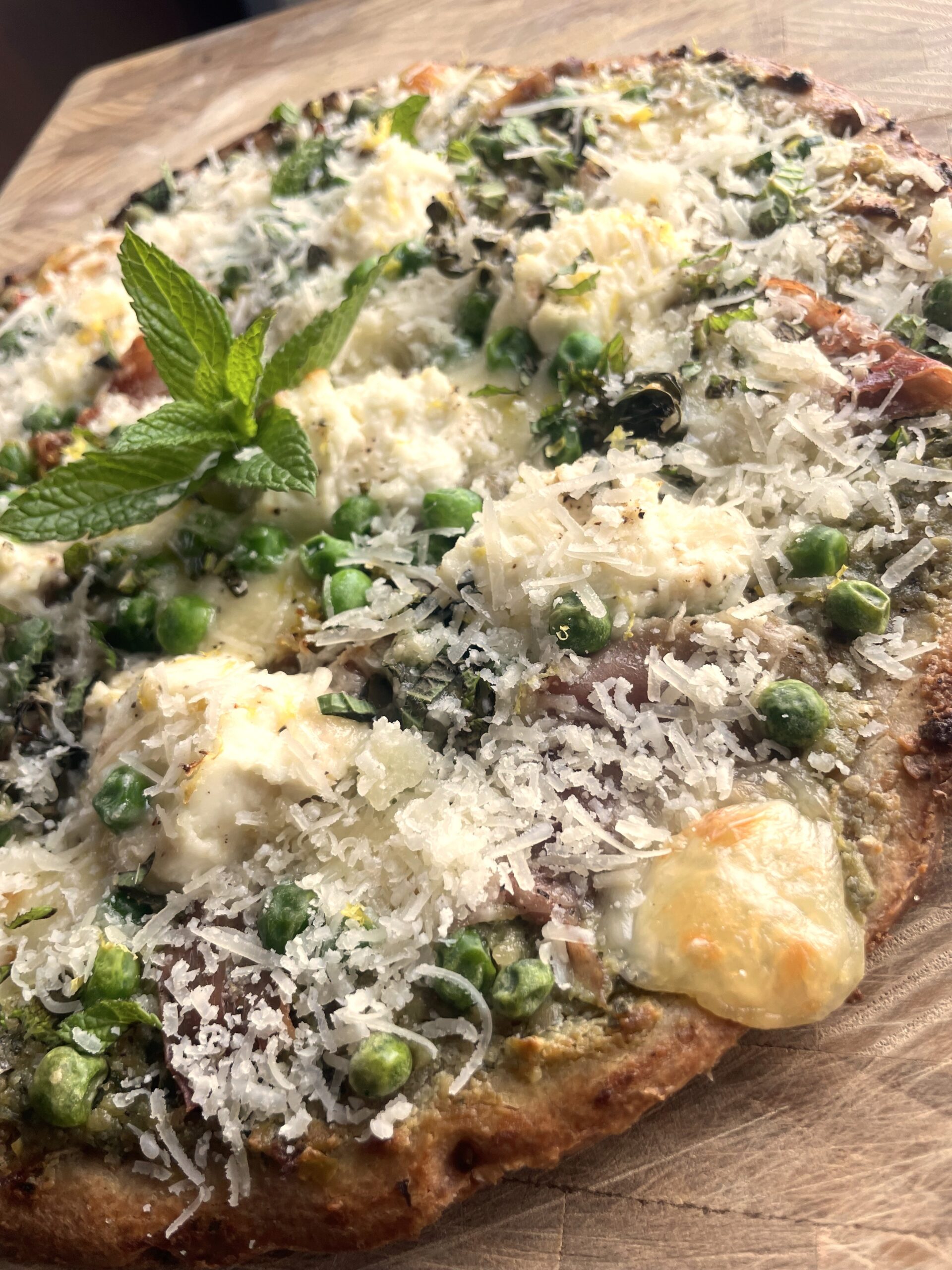 Spring Pea, Prosciutto and Ricotta Pizza - Simply Ghee